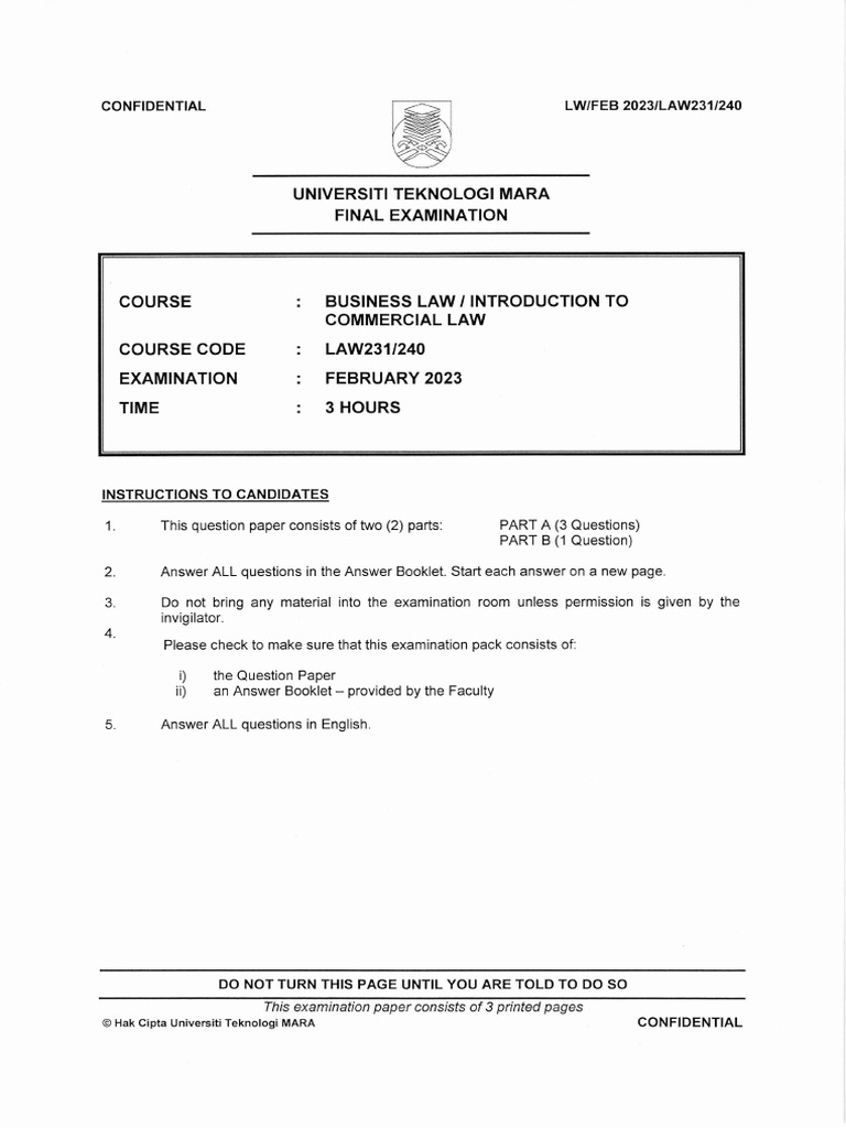 Faculty - Law - 2023 - Session 1 - Pra-Diploma Dan Diploma - Law 240 | PDF