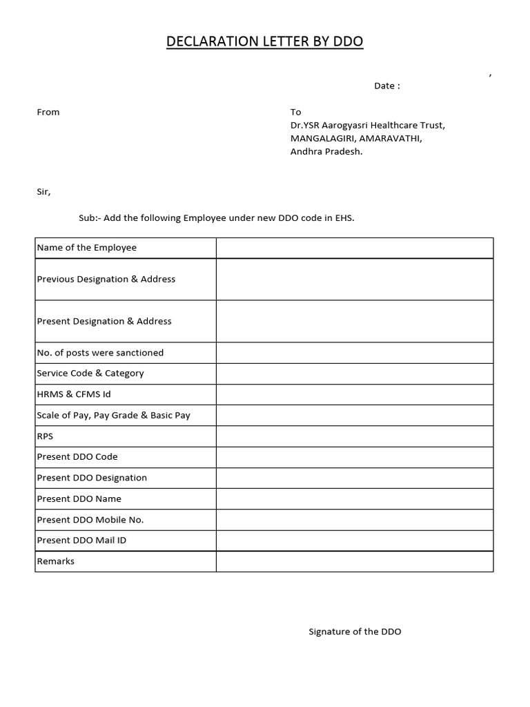 Declaration Letter by Ddo | PDF
