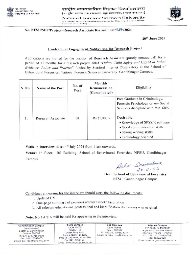 Research Associate Position - SBF, NFSU | Download Free PDF | Forensic ...