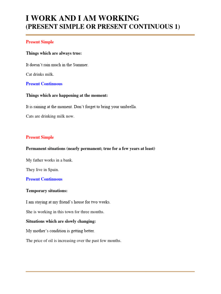 Unit 3 - I Work and I Am Working (Present Simple or Present Continuous ...