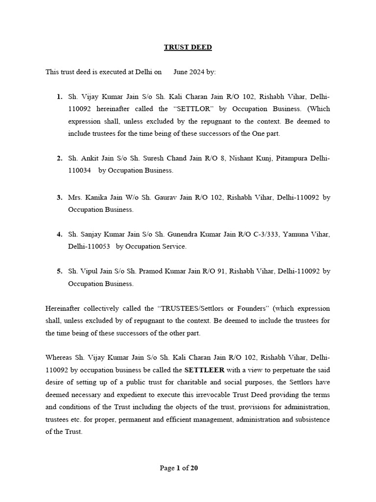 Trust Deed Draft | PDF | Indemnity | Leasehold Estate