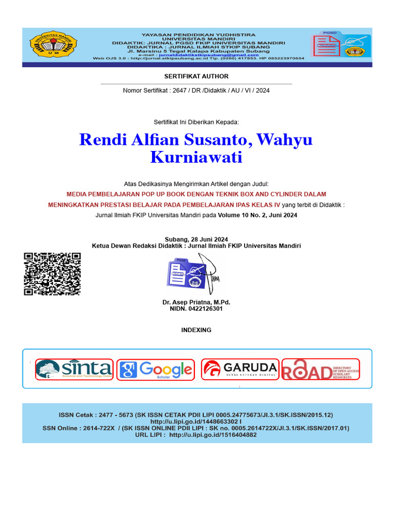 Sertifikat Dan Keterangan Author - Penulis - Rendi Alfian Susanto, Wahyu Kurniawati | PDF
