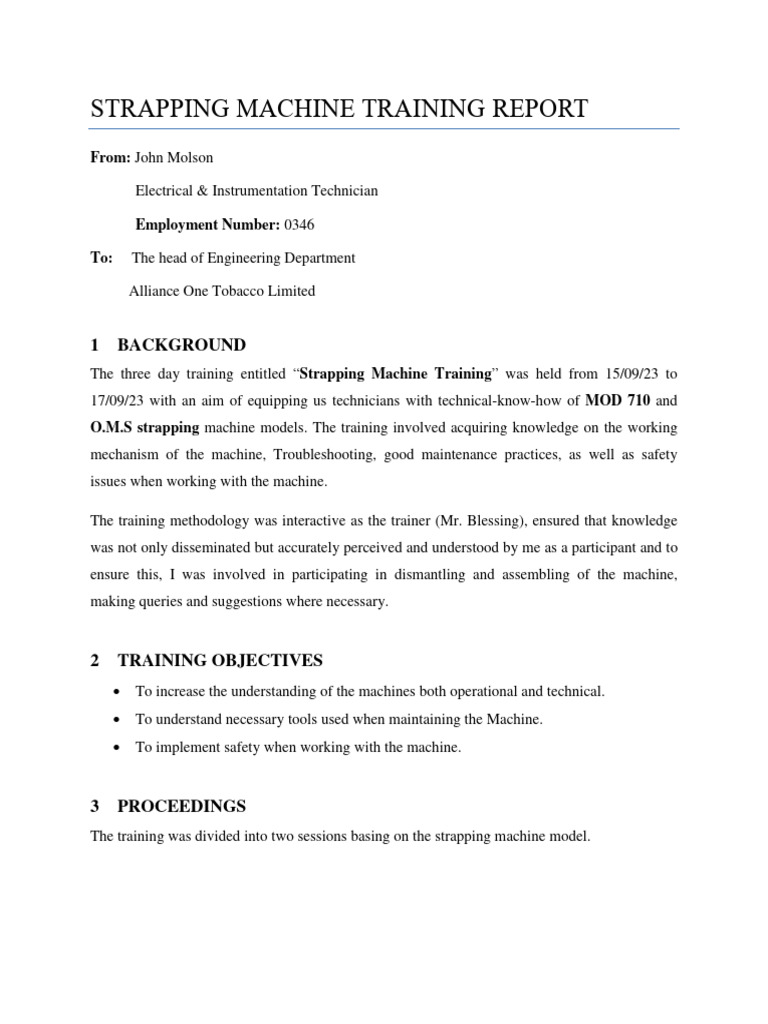 STRAPPING MACHINE TRAINING REPORT-John - Molson | PDF | Machines ...