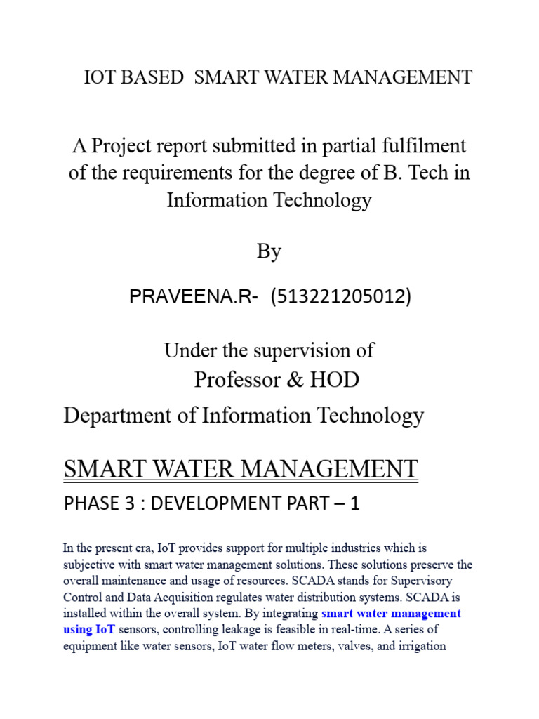 Iot Based Smart Water Management 3 | PDF | Internet Of Things | Water ...