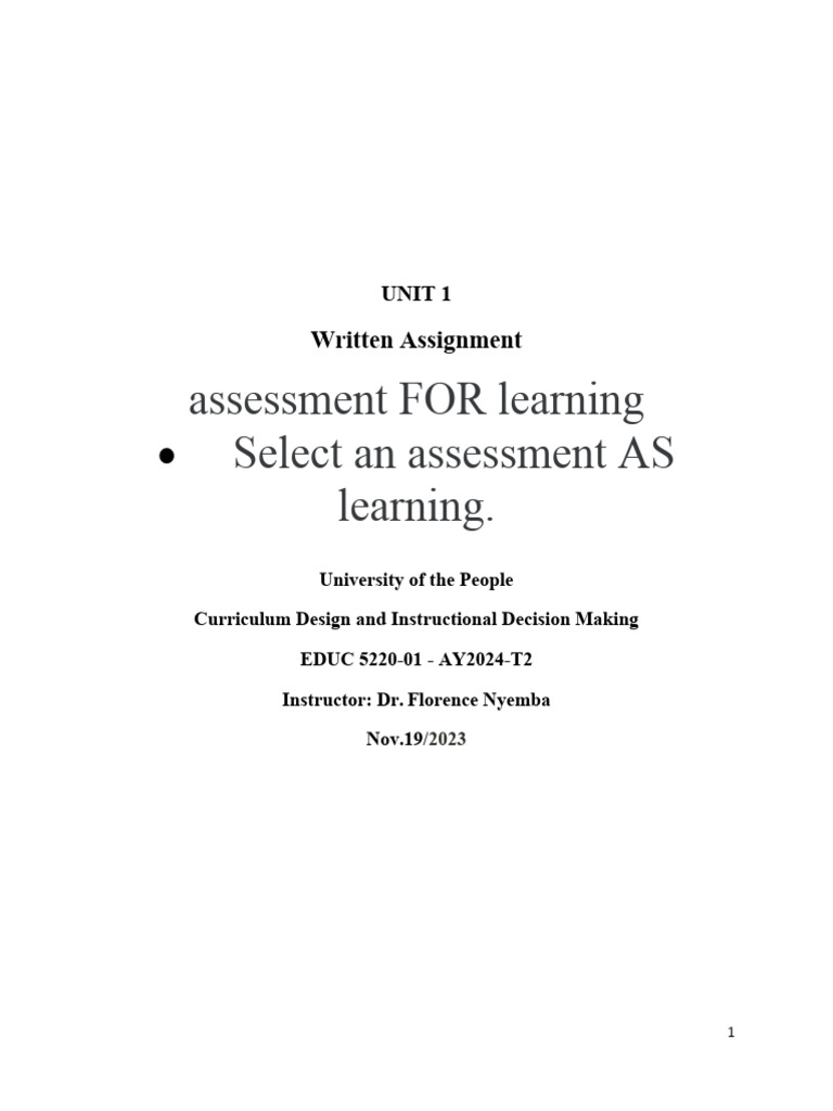 EDUC 5220-01 Written Assignment U1 | PDF | Learning | Community