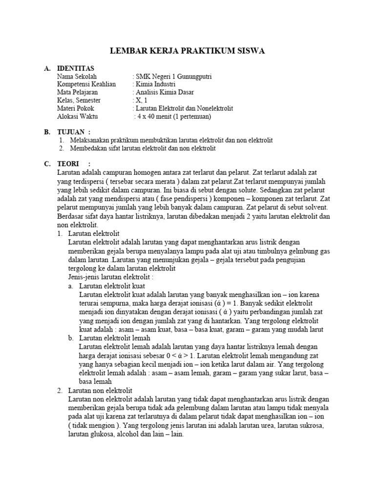 JOBSHEET Elektrolit | PDF