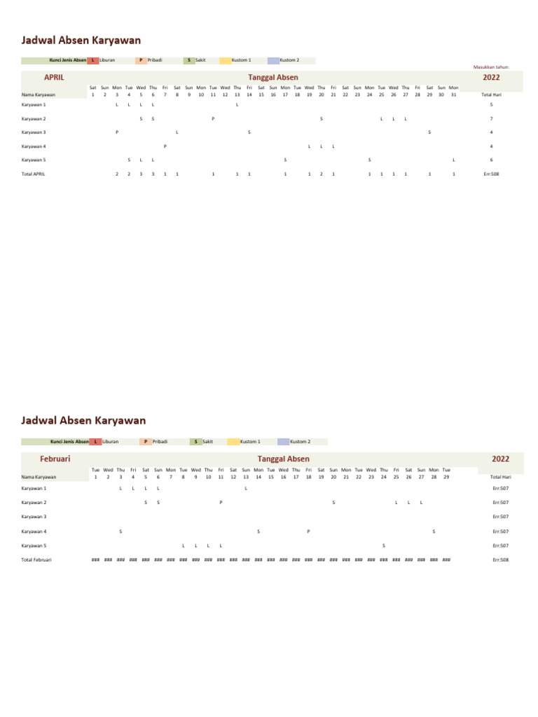 Template Absensi Karyawan | PDF