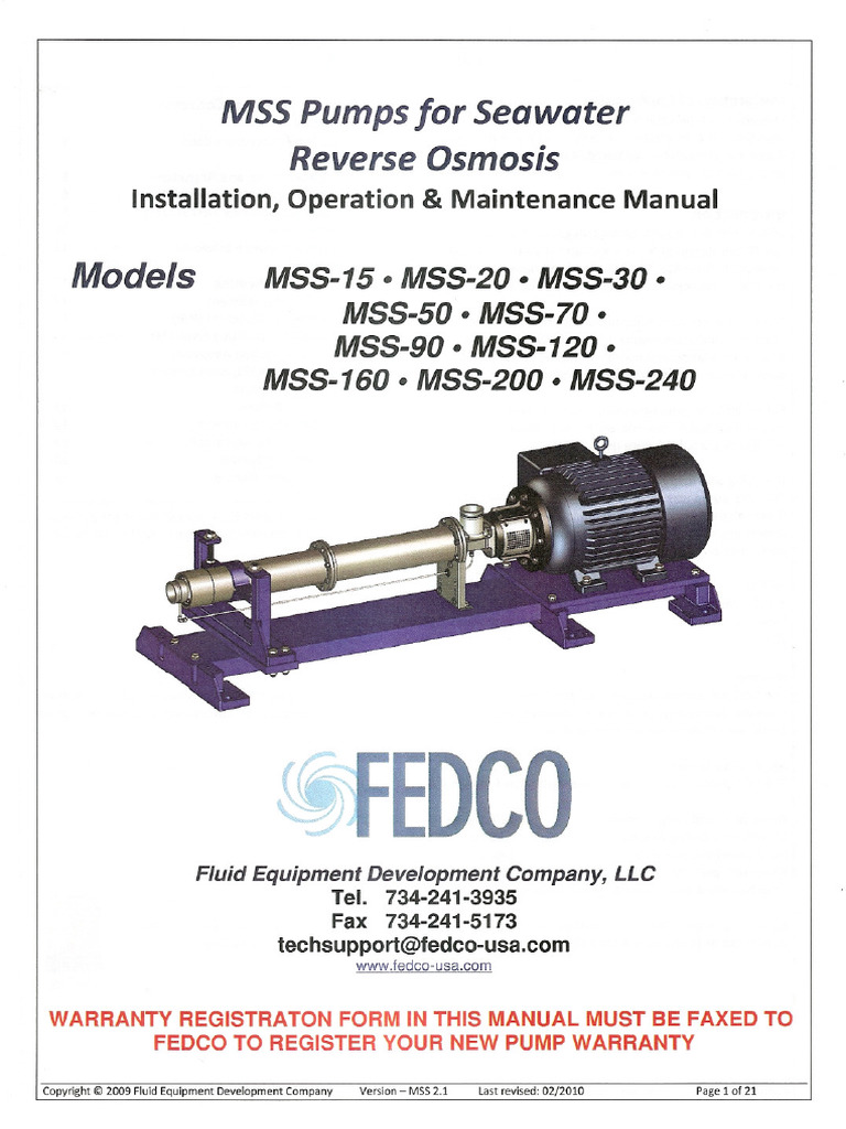 Fedco Mss Pumps For Swro Mss15-240 | PDF