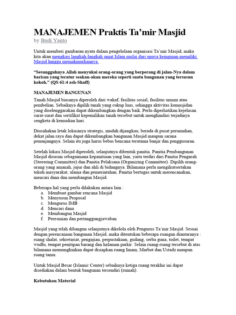 Management Praktis Ta'mir Masjid | PDF | Karier & Perkembangan
