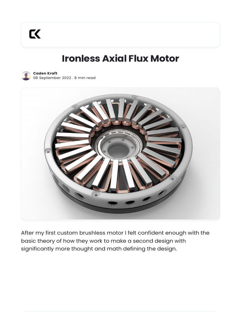 Ironless Axial Flux Motor | PDF | Electric Motor | Inductor