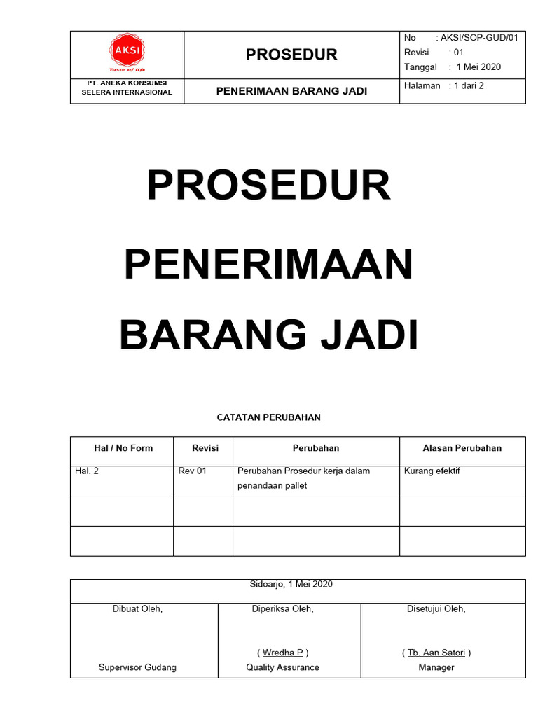 GUD.1 Prosedur Penerimaan Barang Jadi | PDF