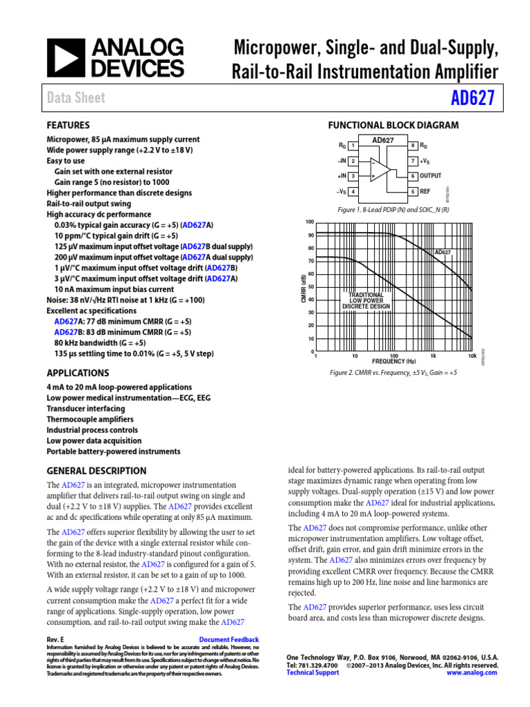 AD627 | PDF | Amplifier | Electronics