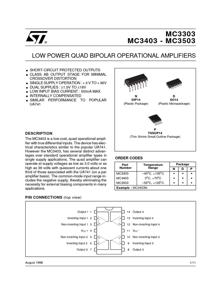 MC 3403 | PDF | Operational Amplifier | Amplifier
