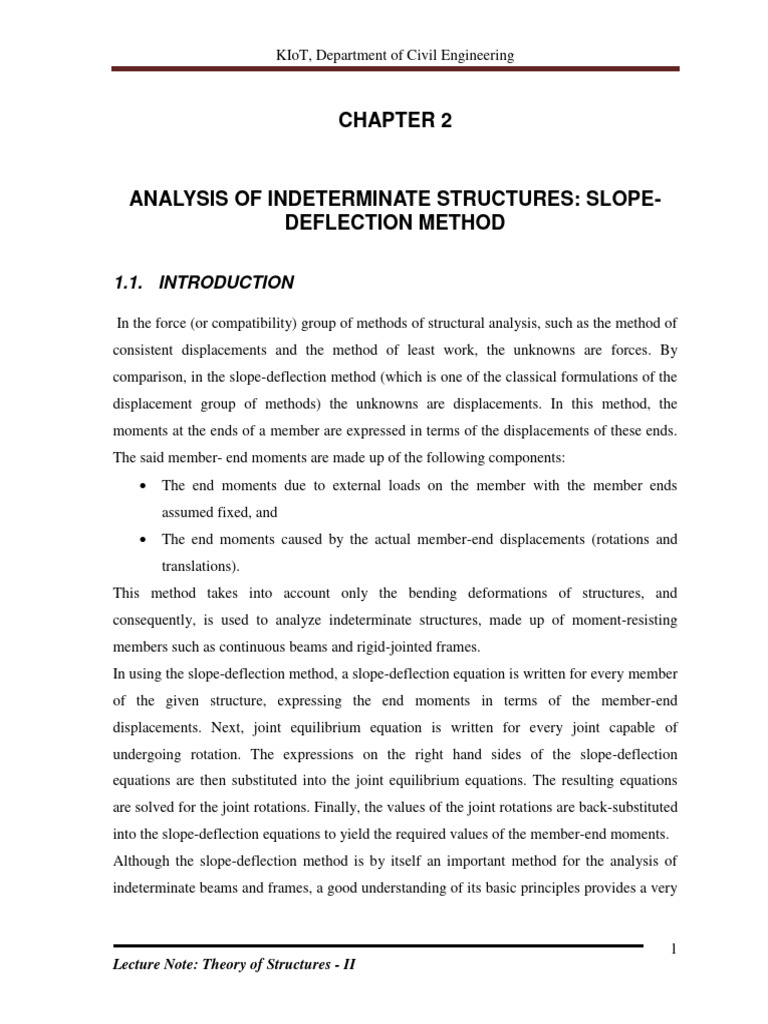 Lecturenote - TOS II Chapter 2 Slope Deflection | PDF | Structural Analysis | Beam (Structure)