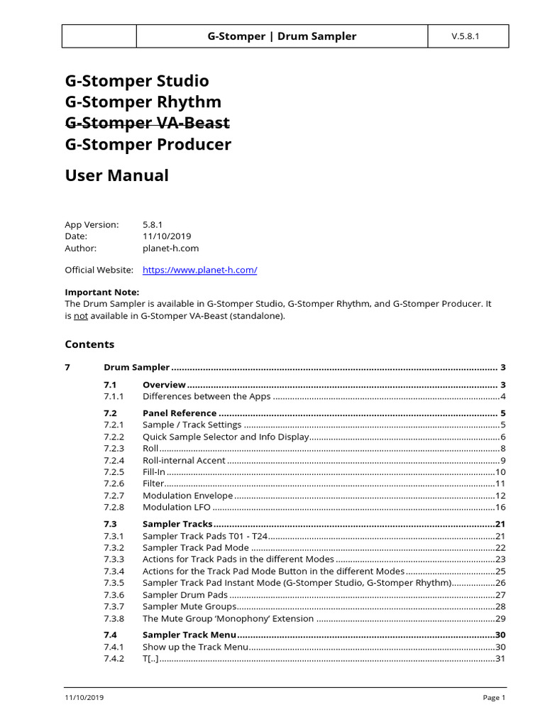 G-Stomper Drum Sampler User Manual | PDF | Amplitude | Sampling (Signal ...