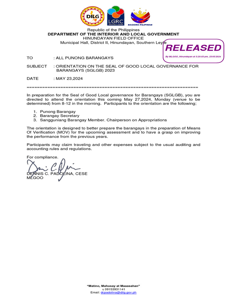 SGLGB 2023 Orientation for Barangays | PDF