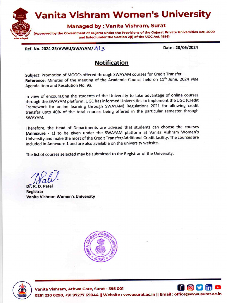 Notification SWAYAM COURSES at VVWU | PDF | Nanotechnology | Biotechnology