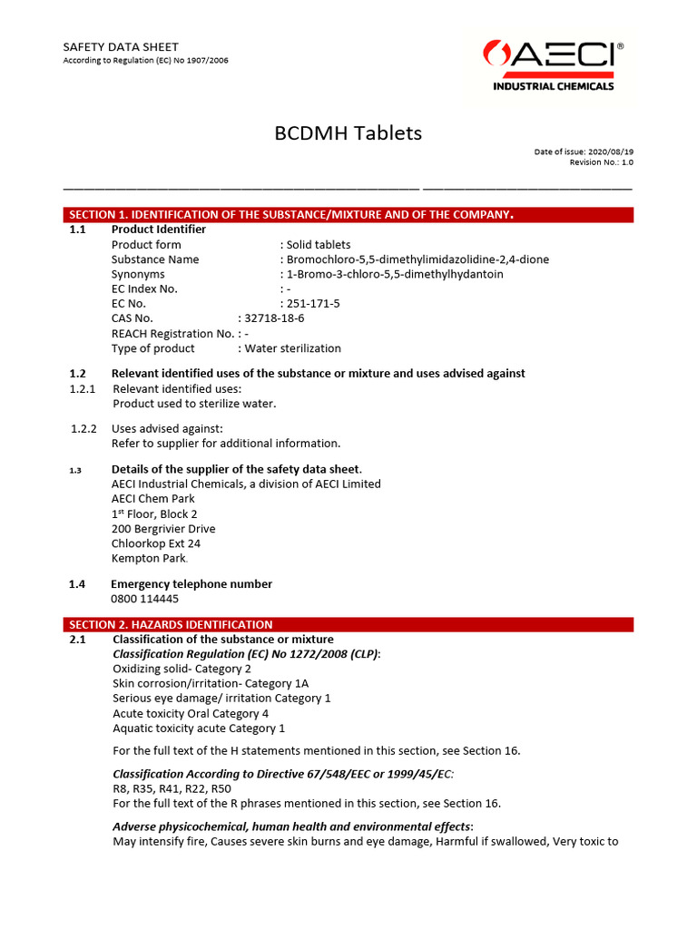 MSDS BCDMH Tablets | PDF | Personal Protective Equipment | Toxicity