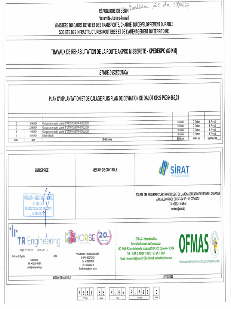 Bordereau 120. Plan D'implantation Et de Calage Plus Plan de Déviation ...