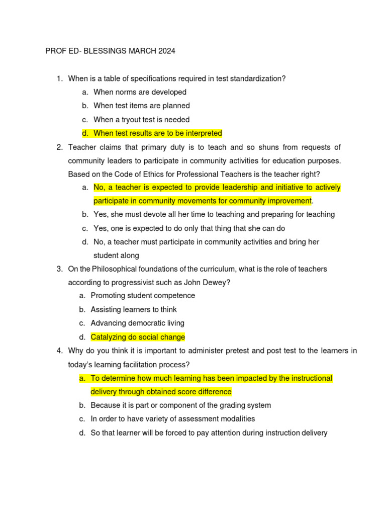 Prof Ed March 2024 Blessings 1 | PDF | Learning | Teachers