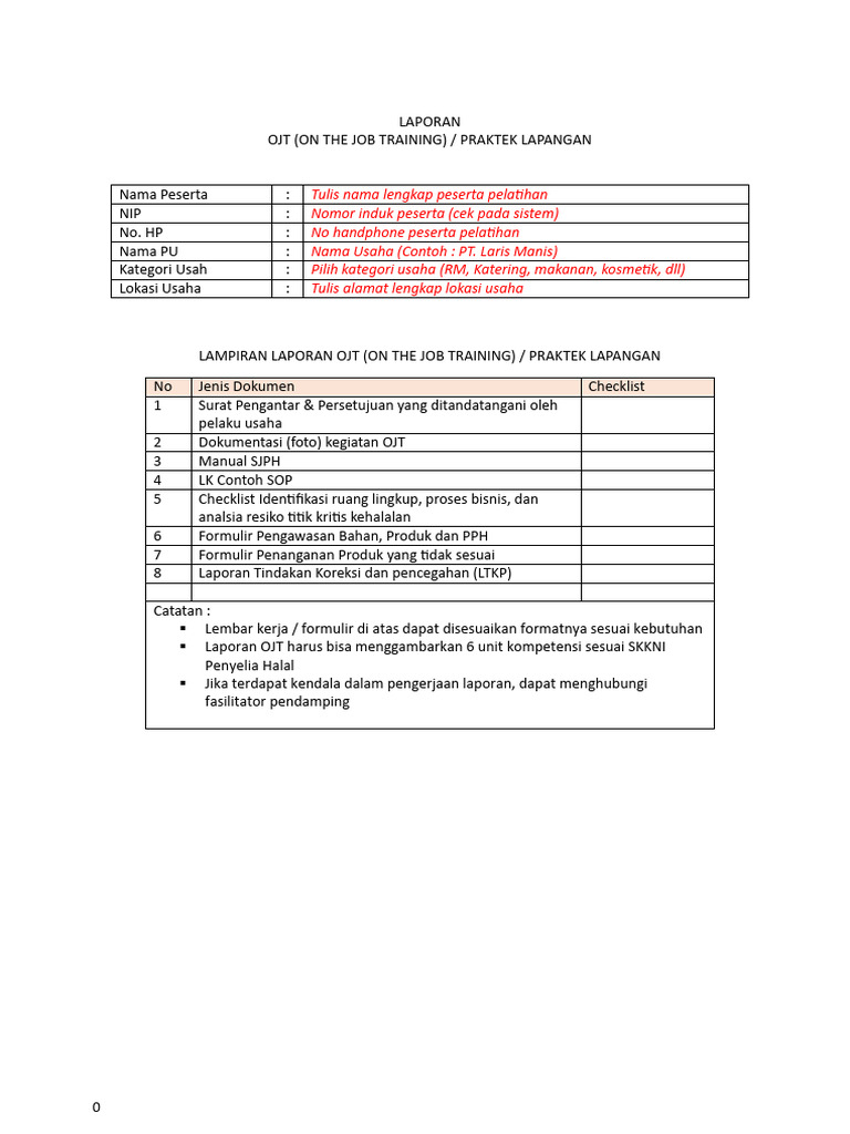 Template Tugas OJT - NEW1 - 2024 | PDF