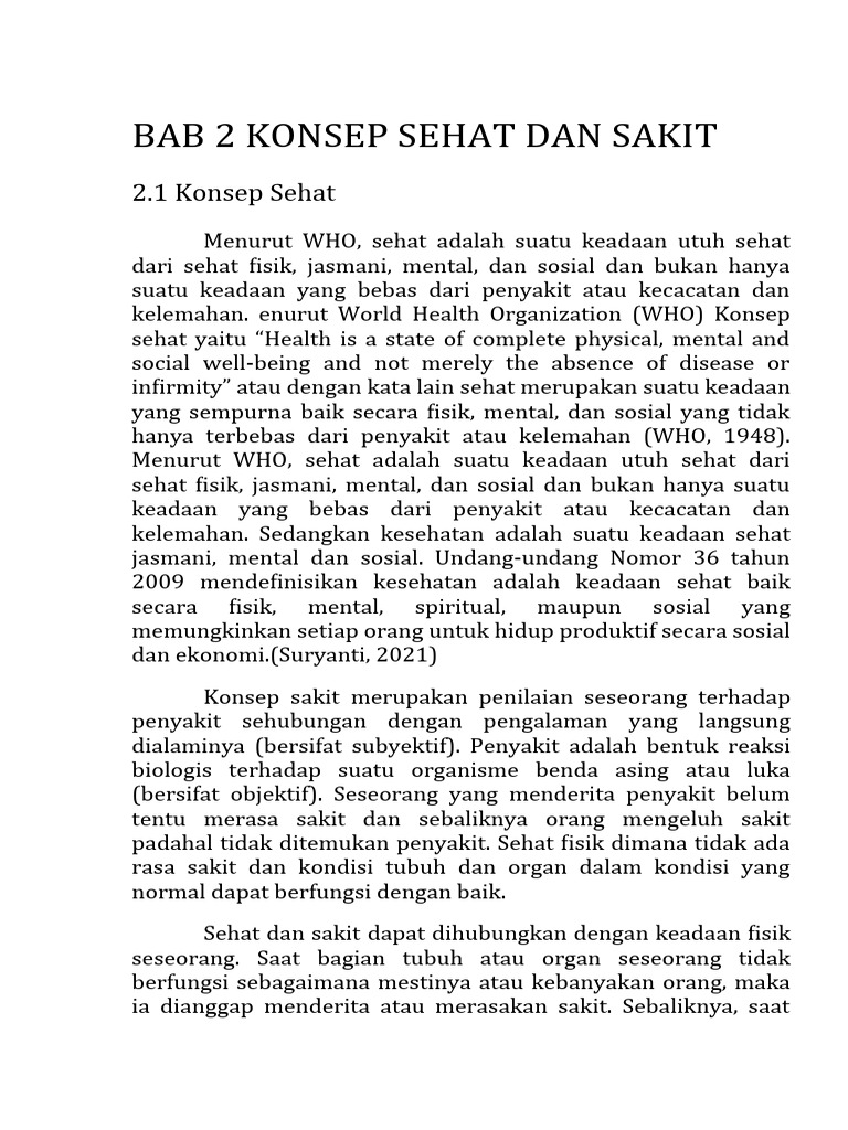 Bab 2 Konsep Sehat Dan Sakit | PDF