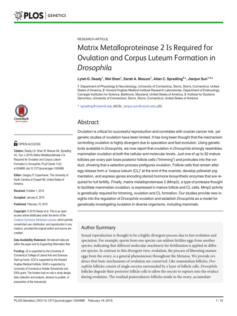 Matrix Metalloproteinase 2 Is Required For Ovulation and Corpus Luteum ...