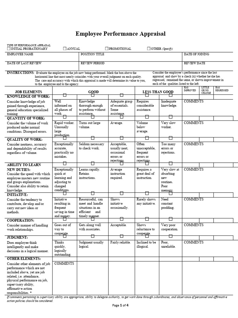 HR Performance Appraisal Form | PDF | Performance Appraisal | Real ...