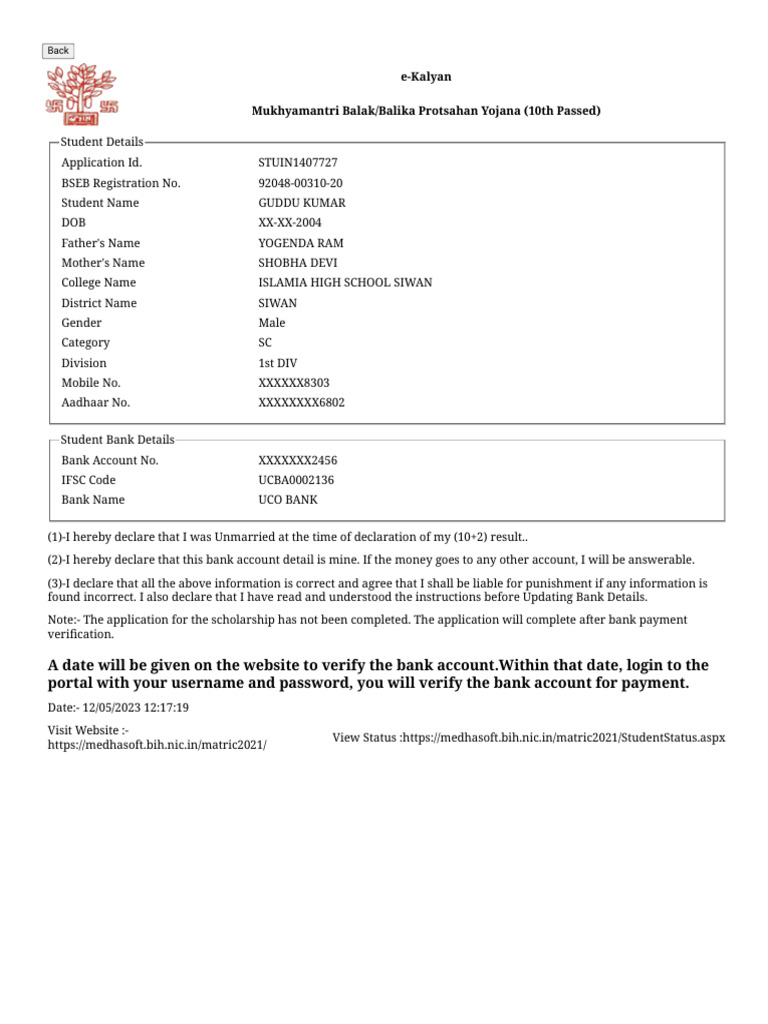 G Medhasoft - Bih.nic - in - Matric2021 - APP - AppPrint - Aspx | PDF