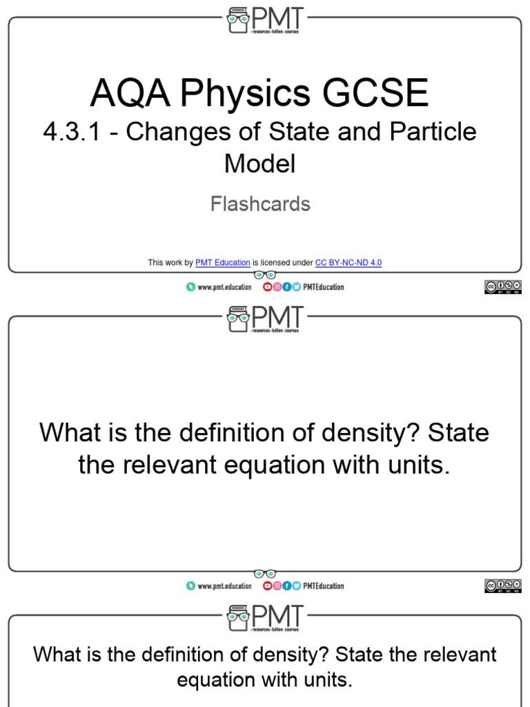 Flashcards - 31 Changes of State and Particle Model - AQA Physics GCSE ...