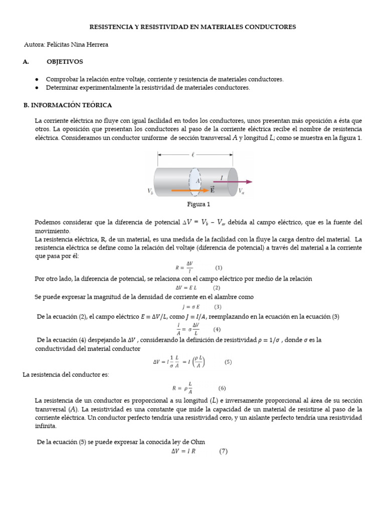 LE-006 Resistencia y Resisitividad de Varios Conductores 2 | PDF | Resistencia Eléctrica y ...