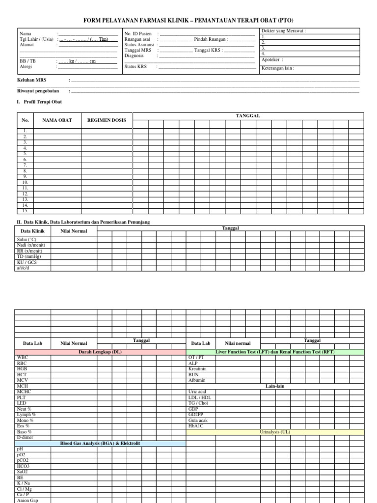 Form Pelayanan Farmasi Klinik | PDF
