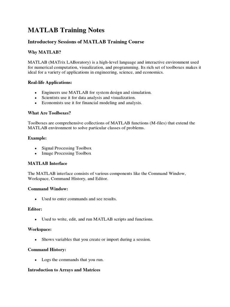 Notes Matlab | PDF | Matlab | Matrix (Mathematics) Notes Matlab | PDF | Matlab | Matrix (Mathematics)