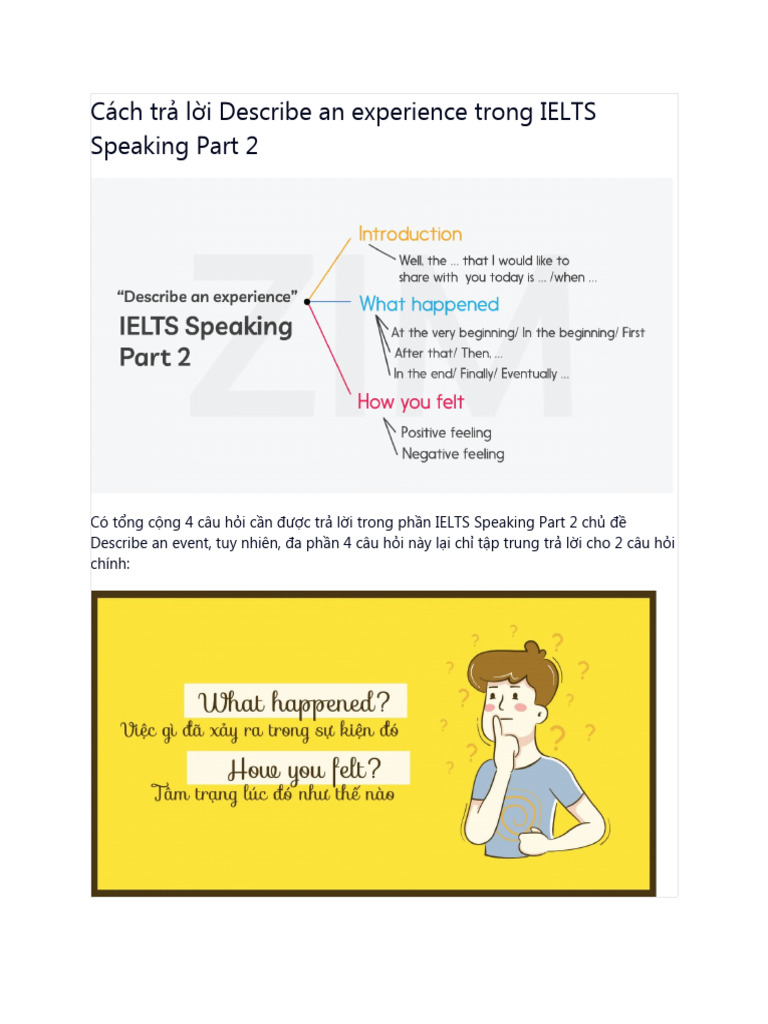 Cách Trả Lời Describe An Experience Trong IELTS Speaking Part 2 | PDF ...