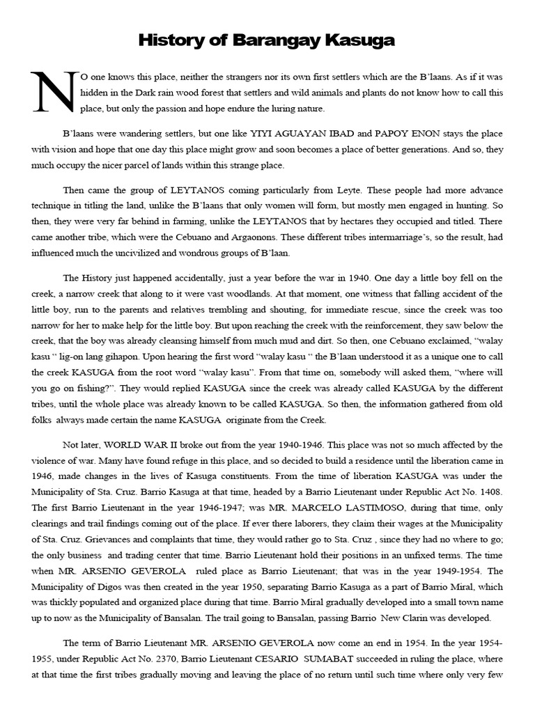 History of Barangay Kasuga | PDF