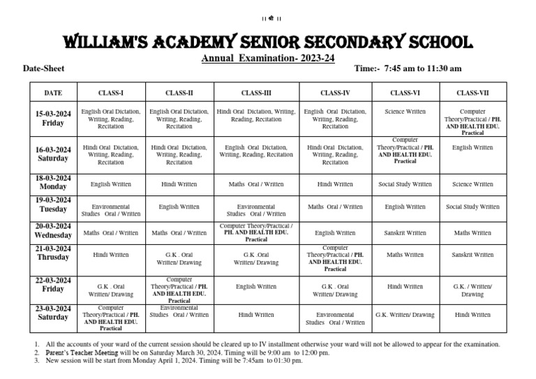 Annual Exam Time Table guijtgu7 | PDF