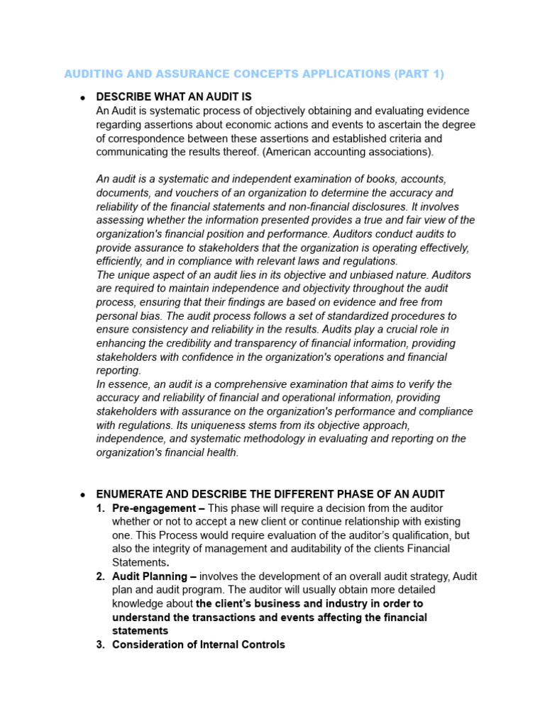 Auditing and Assurance Concepts Applications | PDF | Audit | Financial Audit