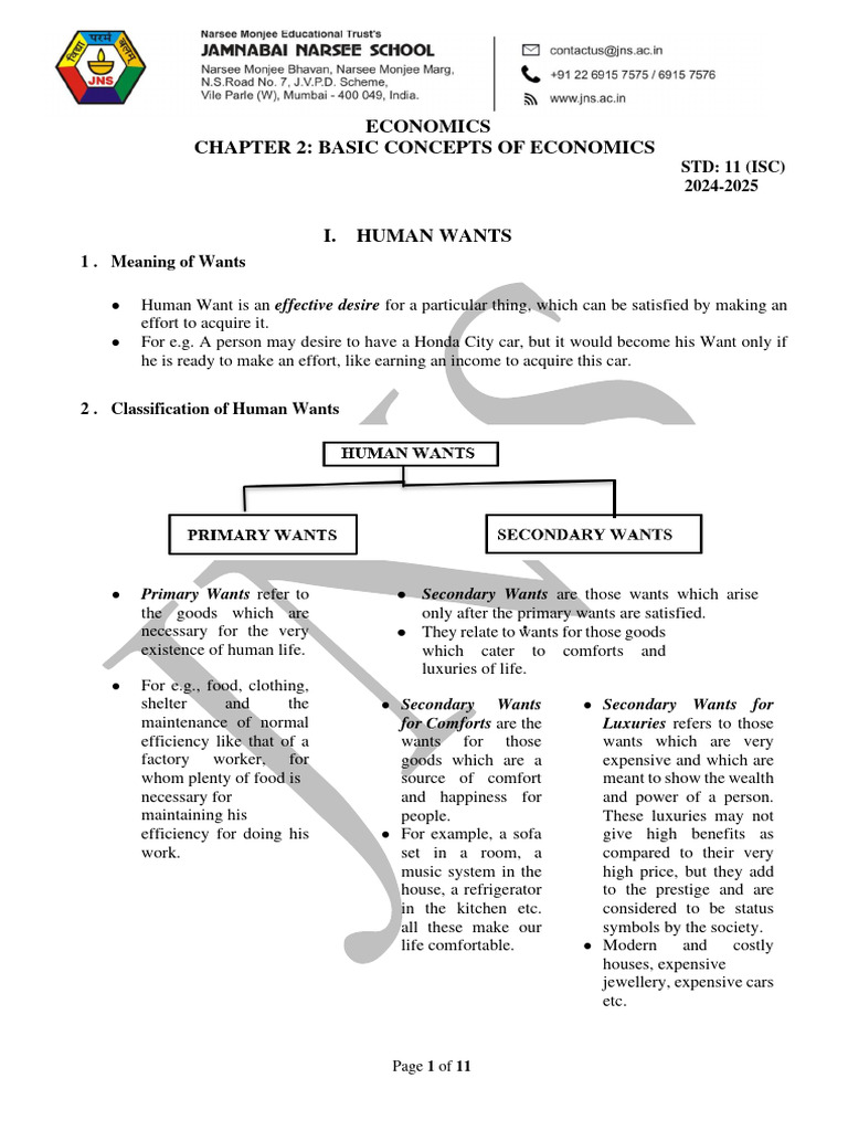 JH EcampusUpload SubjectNote STD 11 CHP 2 - Basic Concepts of Economics 2024-25 | PDF | Prices ...