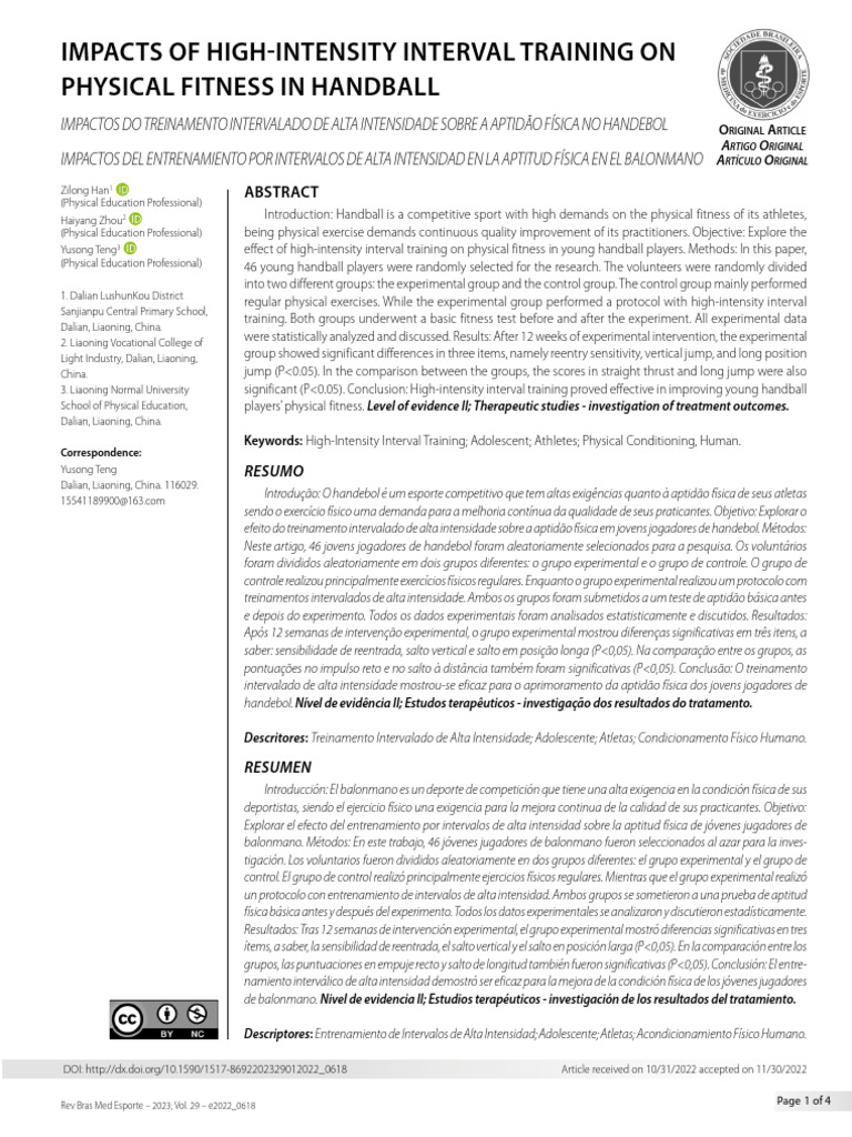 HIIT's Impact on Handball Fitness | PDF | Physical Fitness | High ...