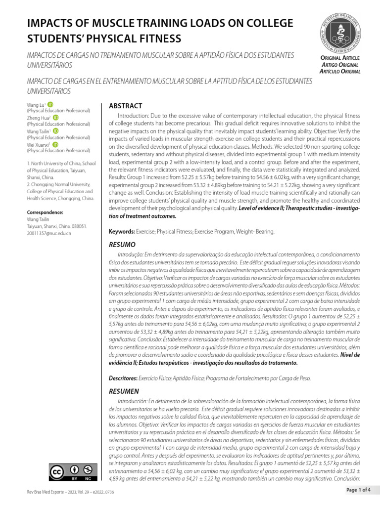 Impacts of Muscle Training Loads On College Studen | PDF | Strength ...
