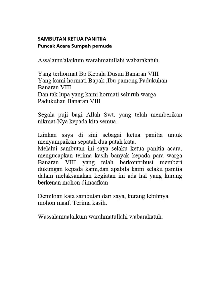 Sambutan Ketua Panitia Pembukaan Voli Pdf