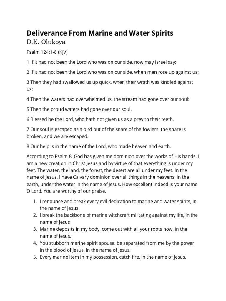 Deliverance From Marine and Water Spirits | PDF | Religious Belief And Doctrine