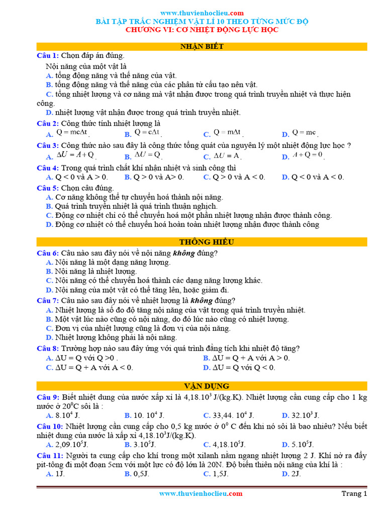 Trac Nghiem C6 Vat Li 10 Co Dap An | PDF