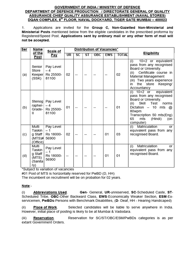 Detailed Advertisement With Instructions and Annexures For DGQA Website ...