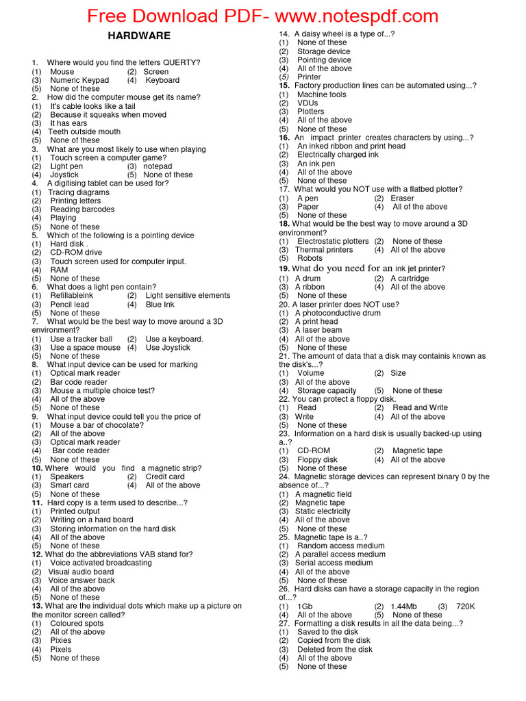 4000 Computer MCQ | PDF | Computer Data Storage | Logic Gate
