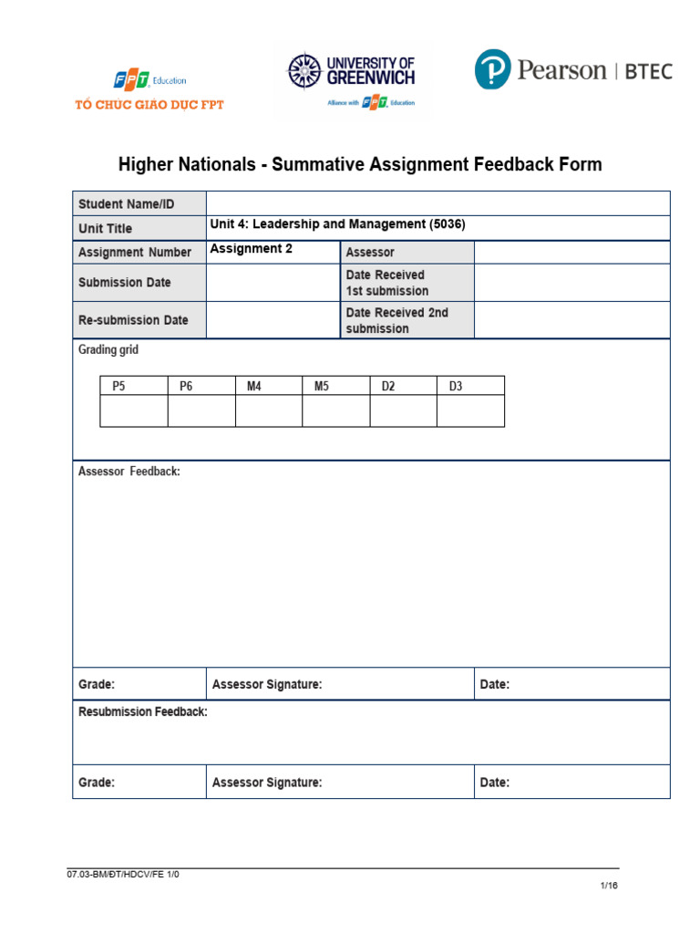 Higher Nationals - Summative Assignment Feedback Form | PDF ...