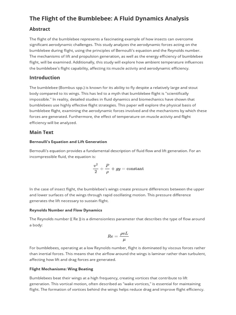 The Flight of the Bumblebee A Fluid Dynamics Analysis | PDF | Fluid Dynamics | Flight