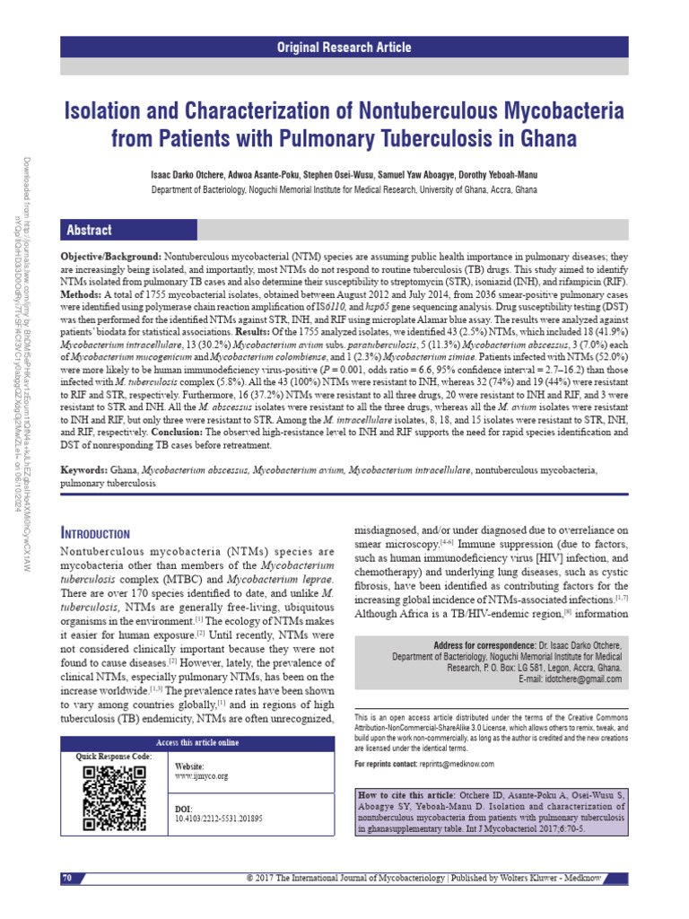 Isolation and Characterization of Nontuberculous.12 | PDF | Mycobacterium | Polymerase Chain ...