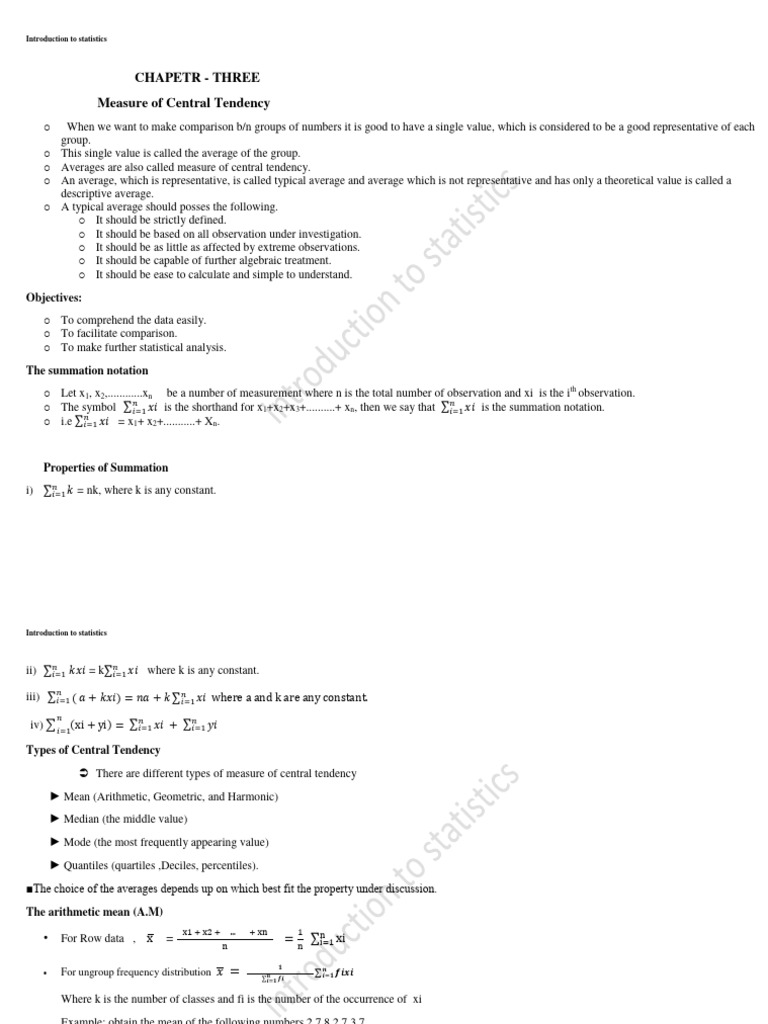 Chapetr - Three: Measure of Central Tendency | PDF | Mode (Statistics ...
