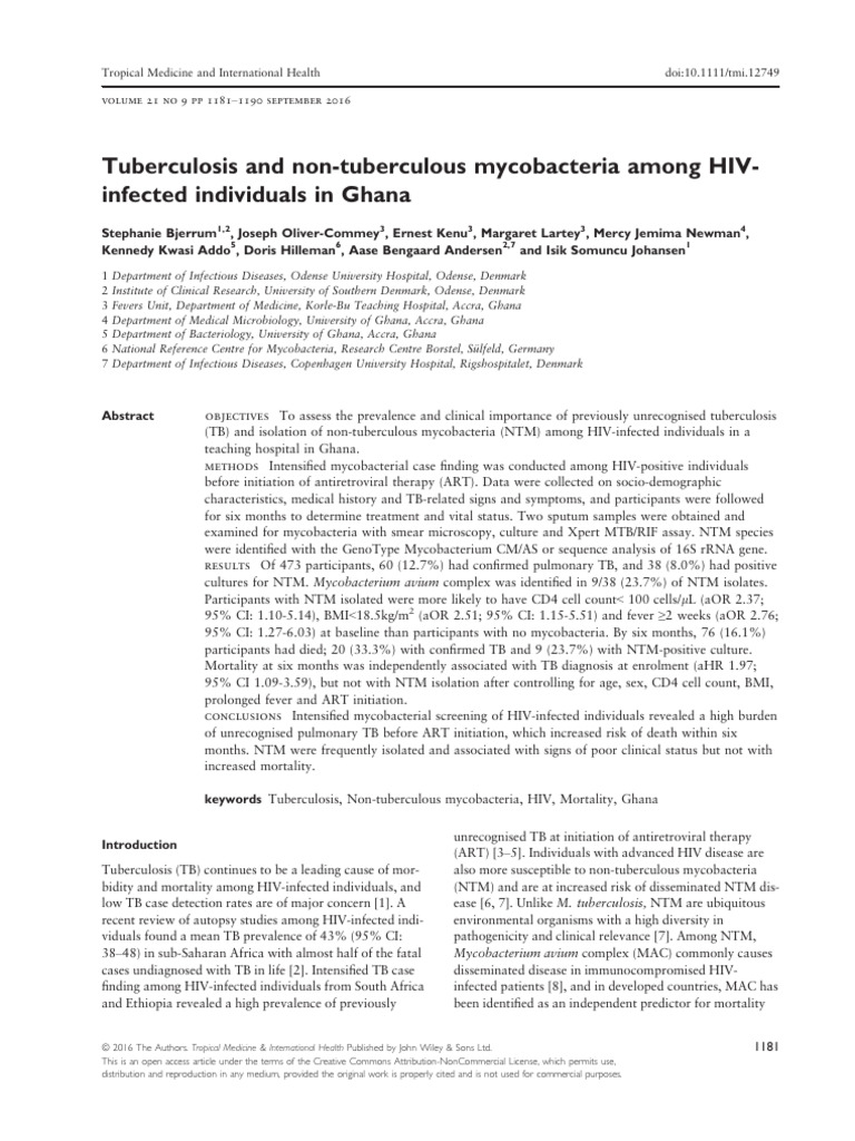 Tropical Med Int Health - 2016 - Bjerrum - Tuberculosis and Non Tuberculous Mycobacteria Among ...